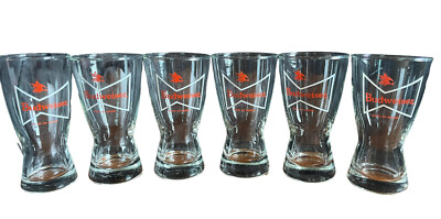 Set 6 Red Budweiser King of Beers 6" Tall Clear Pilsner Glasses BowTie ...