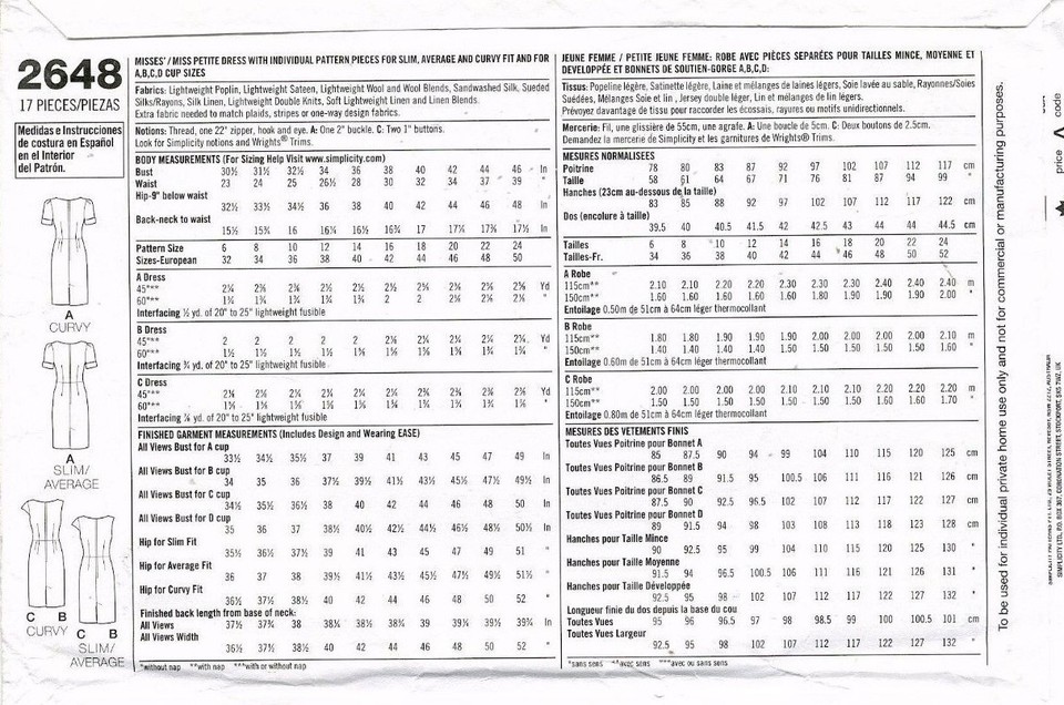 Simplicity Misses' Petite Dress Pattern 2648 Size 6-14 UNCUT | eBay