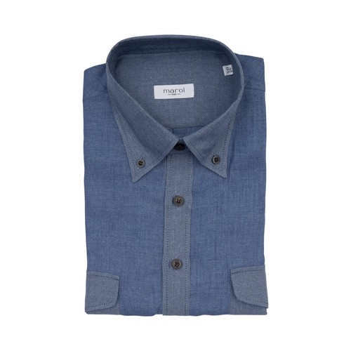 LUXURY MAROL BOLOGNA Short Sleeve Shirt Blue 100% Linen 15.75 - 40 | eBay