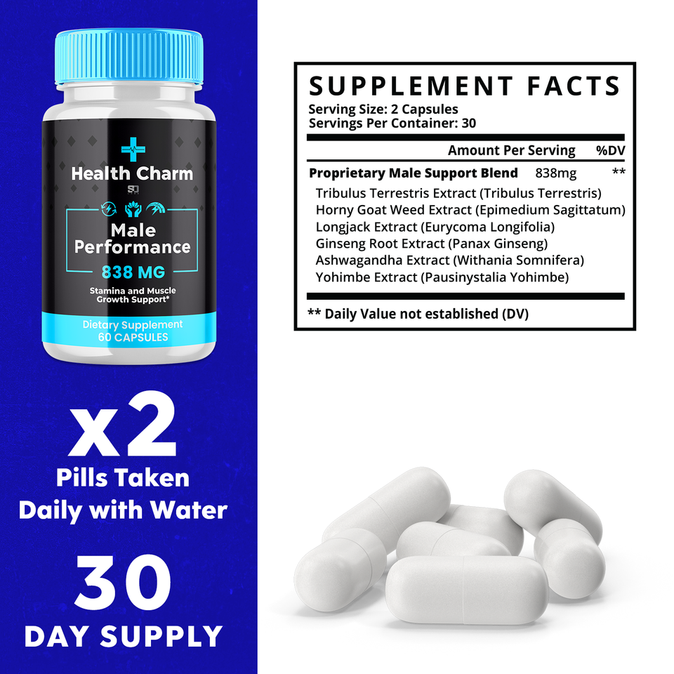 (5 Pack) Health Charm Male Pills - Maximize Energy, Vitality & Stamina ...