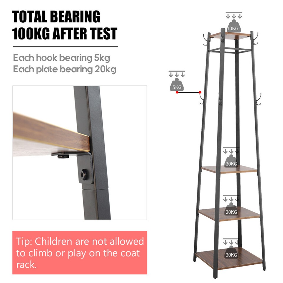 Wooden Tree Clothes Stand Coat Rack Corner Rail Handbag Hat Hanger ...