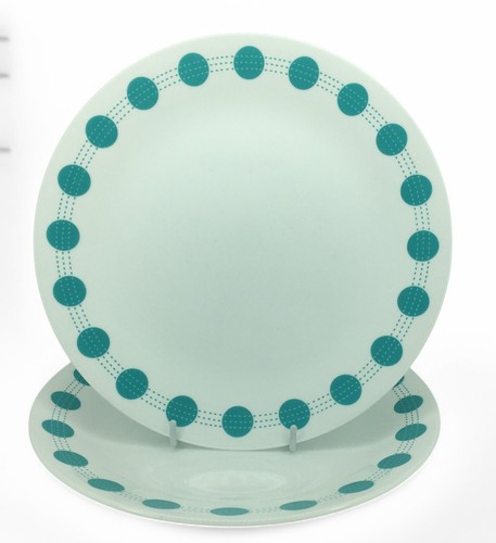 2 Corelle South Beach Dinner Plates 10.25" Turquoise Dot Rim Made in ...