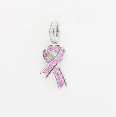 18ct White Gold Pink Sapphire & Diamond Breast Cancer Ribbon Pendant ...