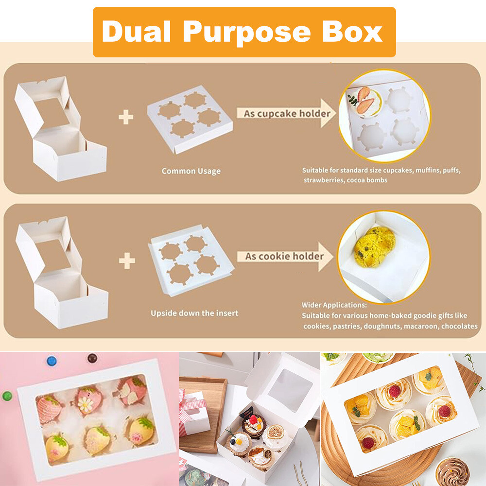 100X White Cupcake Boxes for 4 Holes 6 Holes Cup.Cakes With Removable ...