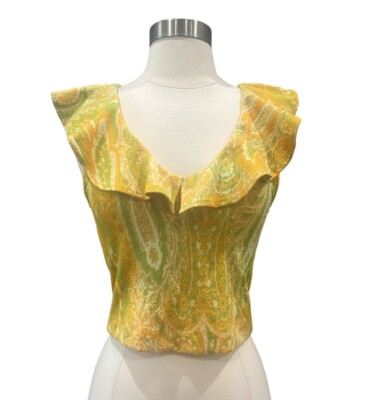 Zara NWT Paisley Ruffle Top Yellow Size Small | eBay