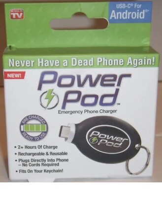 Power Pod Portable Emergency Phone Charger & Cable For android Type C ...