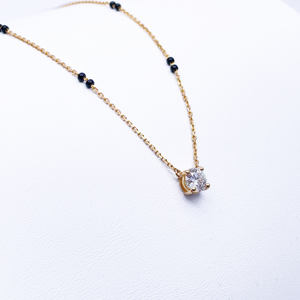 18ct Yellow Gold Lab Grown Diamond 1.00ct Black Beads Mangalsutra ...