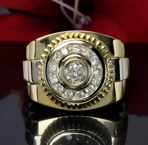3CtRound Cut Lab Created Diamond Cluster Men's Rolex Ring 14K Yellow ...