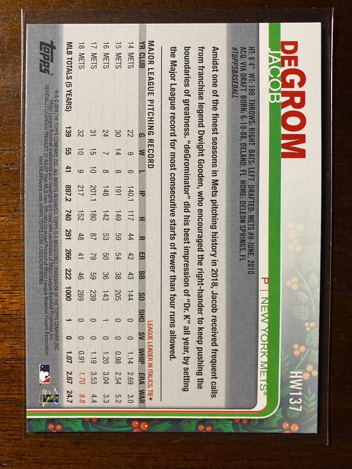 2019 Topps Holiday Jacob DeGrom #HW137 Santa Hat SP New York Mets | eBay