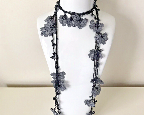 Handmade Gray Color Crochet Necklace For Women, Unique Turkish Crochet ...