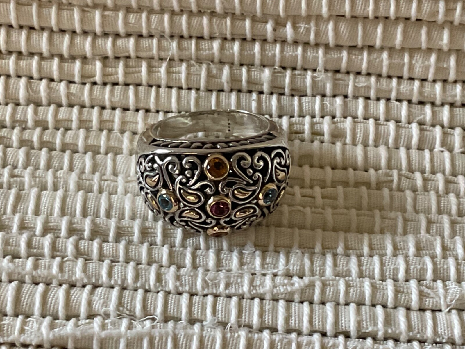 Samuel B Five-Stone dome ring, Sterling Silver and 18… - Gem