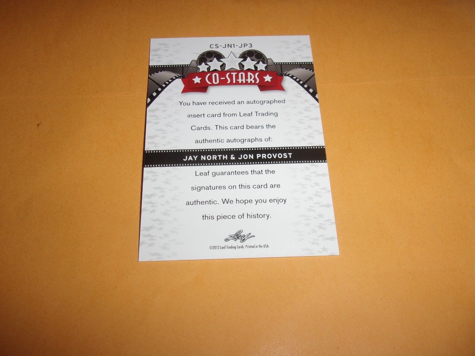 2012 Leaf LASSIE TV SHOW CO-STARS--JAY NORTH-JON PROVOST Autograph Card ...