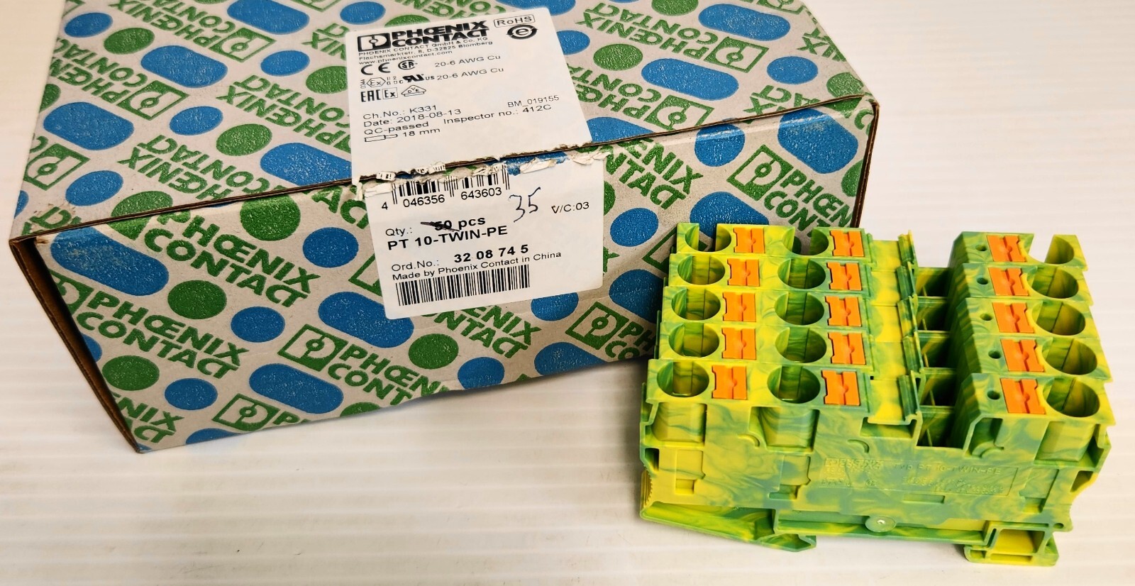 Phoenix Contact PT 10-TWIN-PE Terminal Blocks 3 Connections (Lot of 5 ...