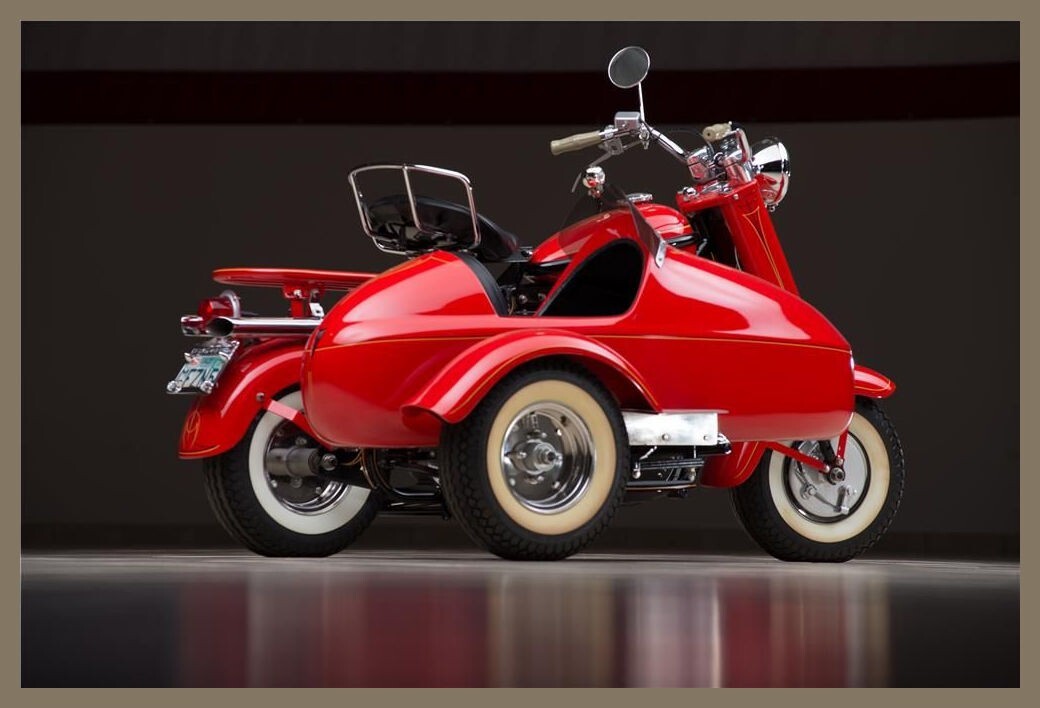 1957 Cushman Eagle motor scooter w/sidecar, Flat flexible Refrigerator ...