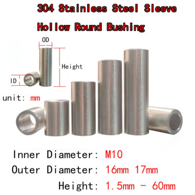 M10 ID 16mm 17mm OD 304 Stainless Steel Sleeve Hollow Round Bushing ...