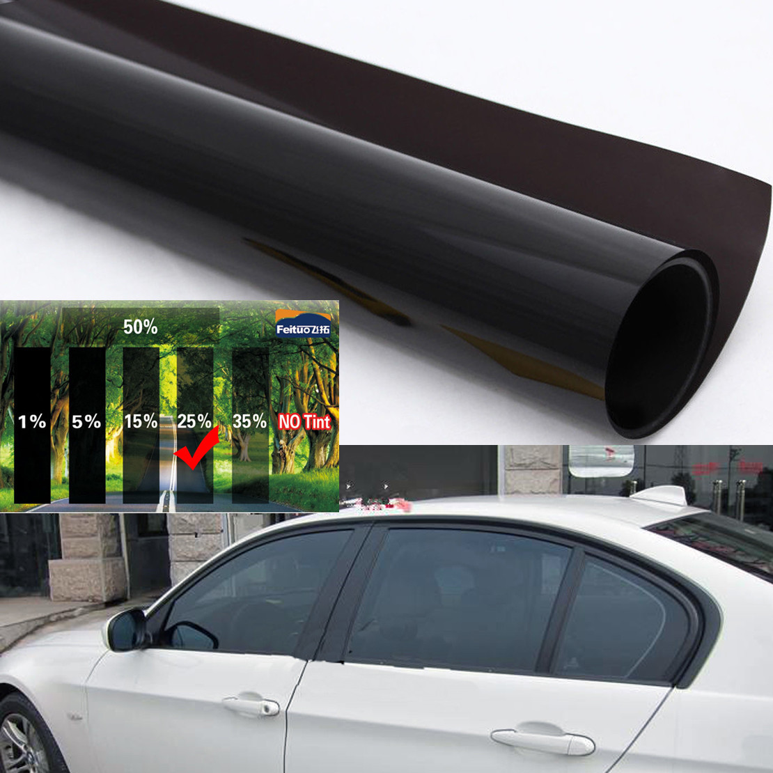 Universal 50cmx3m 25 Vlt Black Pro Car Home Glass Window Tint Tinting