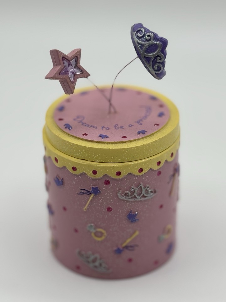 Claire's Trinket Box 2004 #5 Dream to Be A Princess Pink/Yellow Crown ...