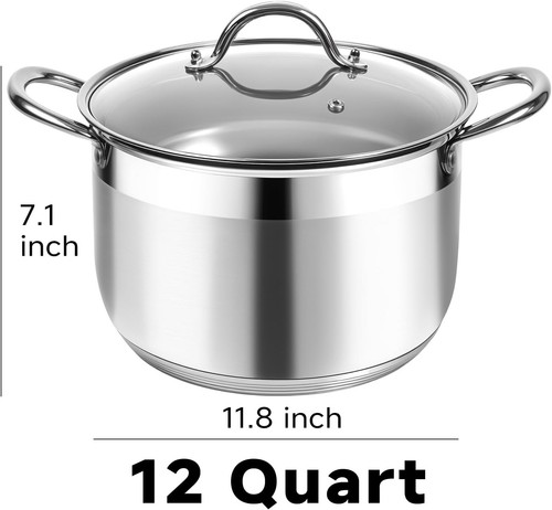 Stainless Steel Stock Pot 12Qt Heavy Duty Stock Cooking Pot with ...