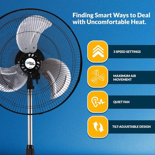 PAMI 18 Inch Oscillating Pedestal Fan High Velocity 3 Speed Adjustable ...