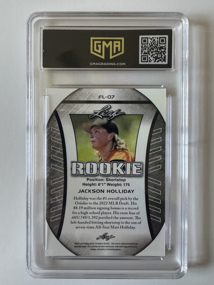 JACKSON HOLLIDAY 2022 LEAF "EXCLUSIVE FLAG EDITION" ROOKIE CARD #FL-07 ...