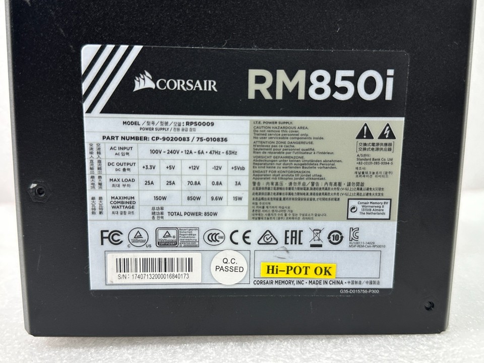 CORSAIR RM850i RMi SERIES 850w 80PLUS GOLD FULLY MODULAR PWR SUPPLY NO ...