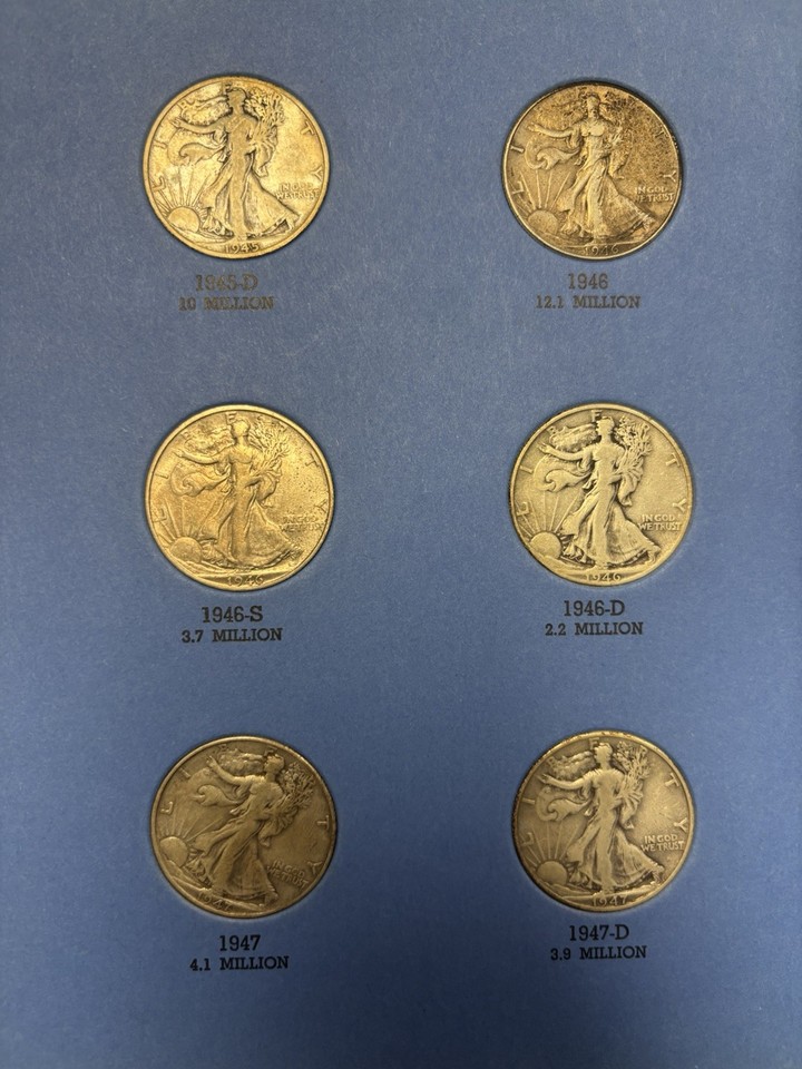 Walking Liberty Half Dollar Collection 1937-1947 90% Silver Full Book ...