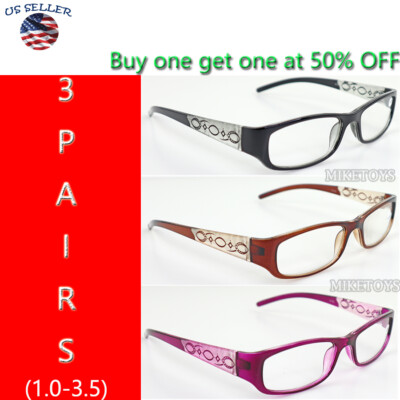 READING GLASSES LENS 3, PACK LOT CLASSIC READER Multi COLOR WOMEN STYLE ...