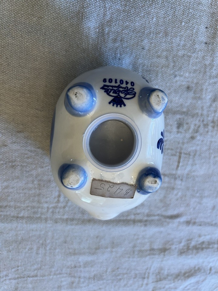 Delft Blue Pig Piggy Bank Hand Painted Holland Wind Mill Figurine Coins ...