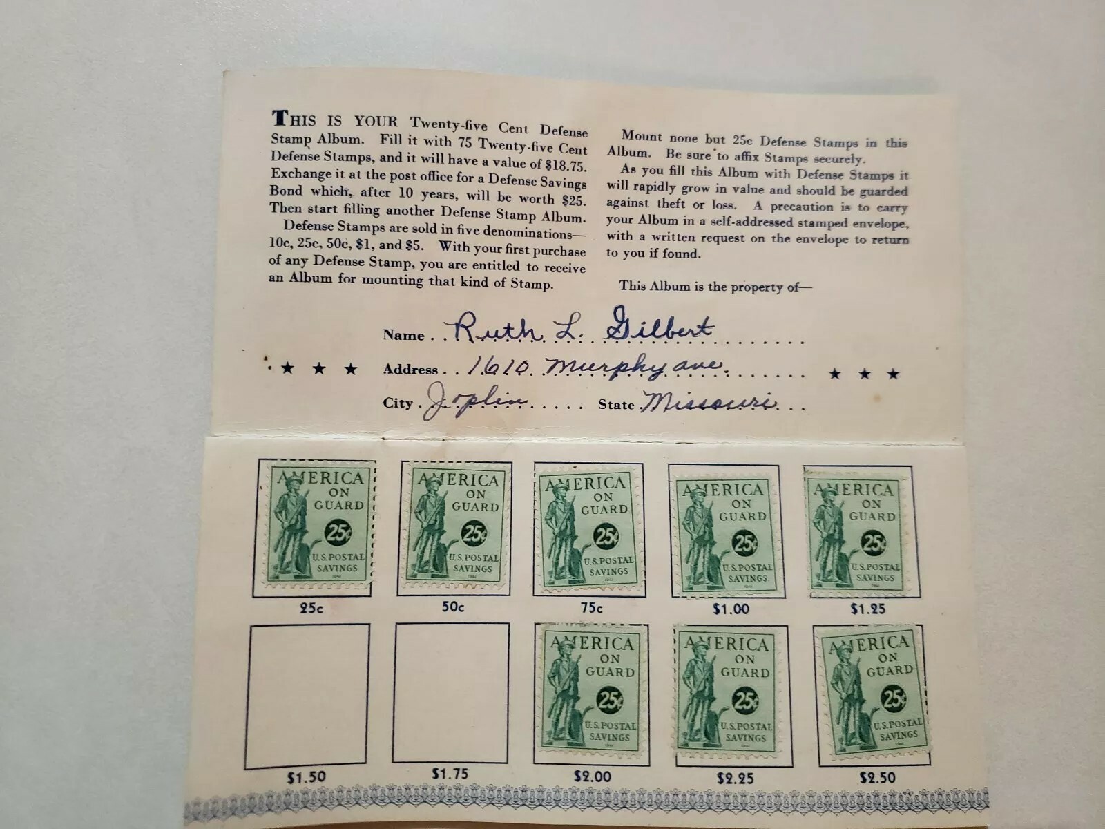 1942 25 Cent Defense Stamp Album,United States Savings Bonds | eBay