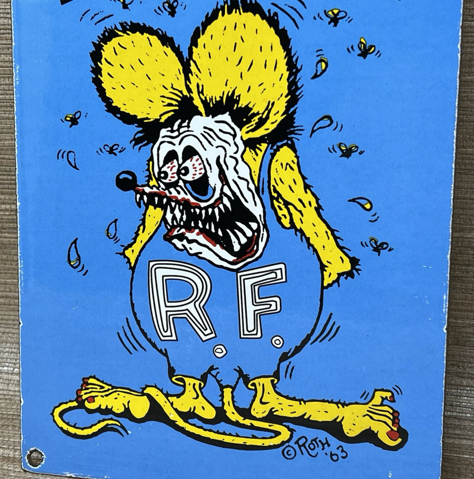 VINTAGE RAT FINK PORCELAIN SIGN HOT ROD ED "BIG DADDY" ROTH GAS OIL ...