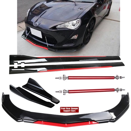 Front Bumper Lip Splitter Spoiler Strut Rods Glossy Black For 17-20 ...