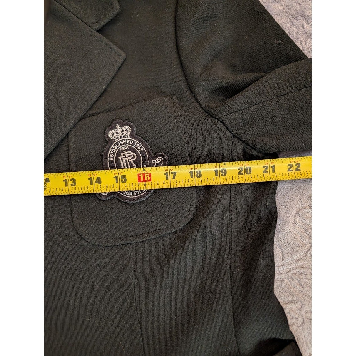 Polo Ralph Lauren Women Black Logo Crest Emblem Knit Blazer Jacket Size ...