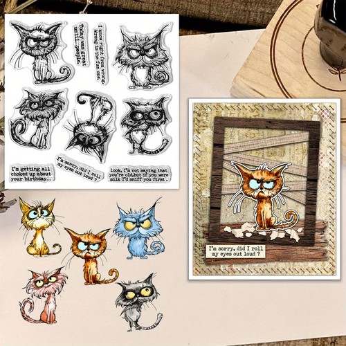 Cute Funny Angry Cats Metal Cutting Dies & Clear Stamp Set for DIY ...