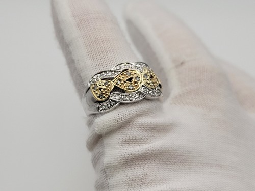 10k White & Yellow Gold 36 Round Bead Set Diamonds 0.36ctw Ladies Ring ...