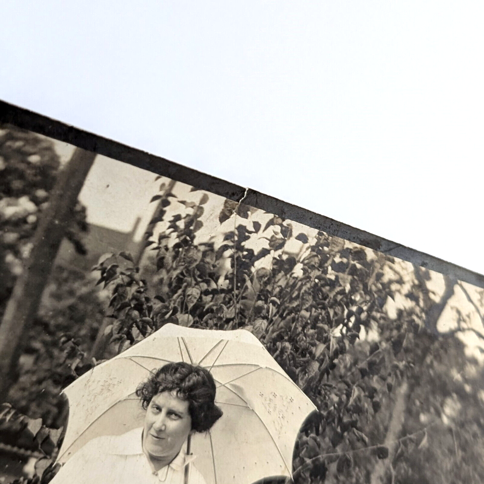 Snapshot Photo Woman Outdoors With Small Dog Parasol Umbrella Antique ...