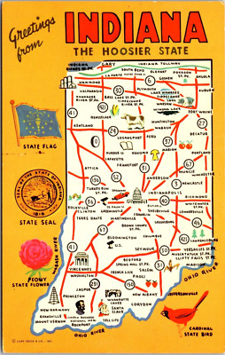 Postcard Indiana The Hoosier State Map Greetings | eBay