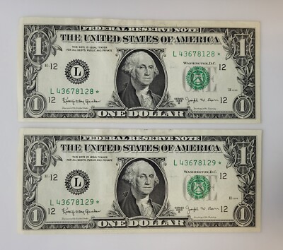 (2) Series 1963-B Joseph W Barr Sequential $1 Federal Reserve Star ...