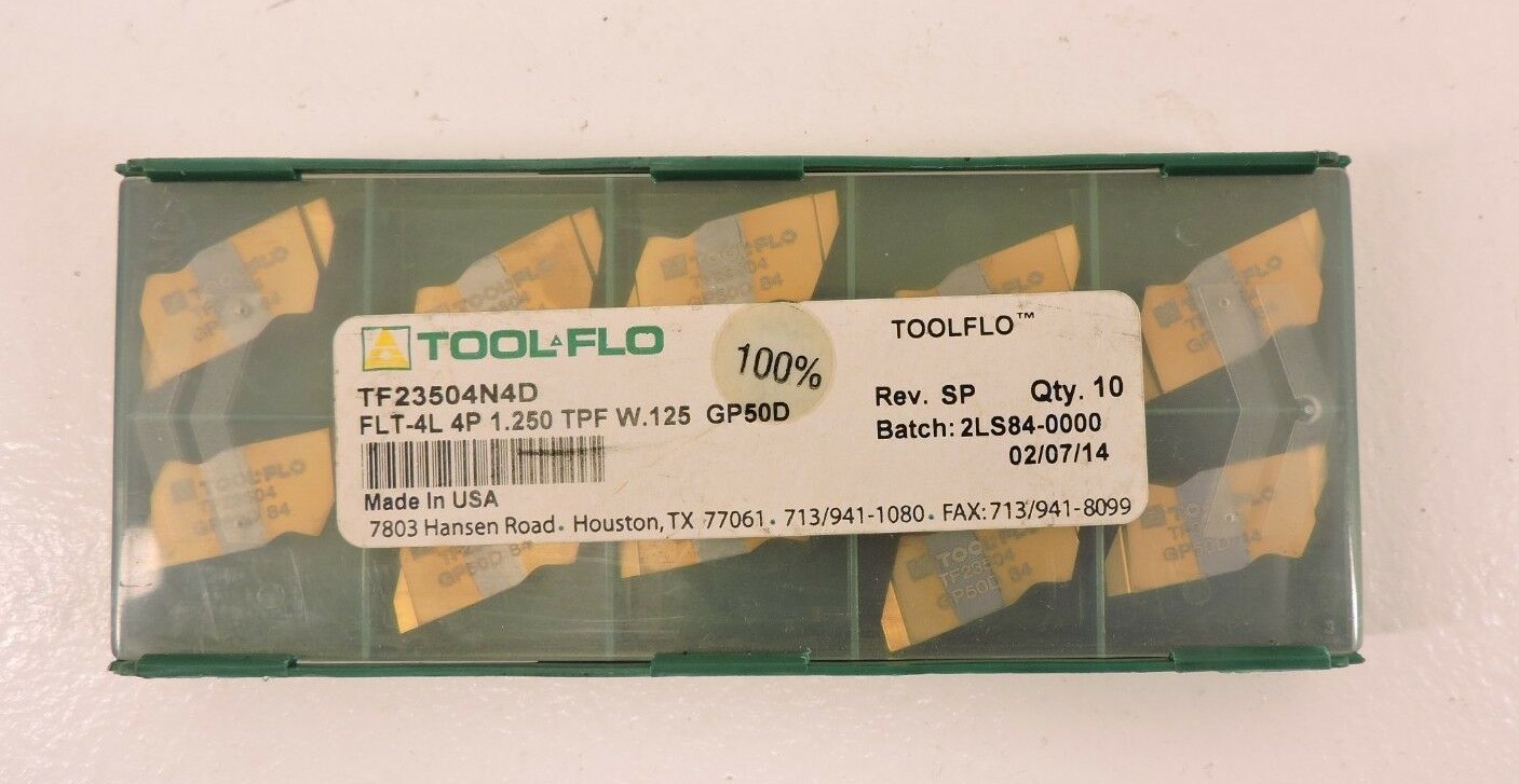 TOOL-FLO FLT-4L 4P 1.250 TPE W.125 GP50D, TF23504N4D, 10pack Carbide ...
