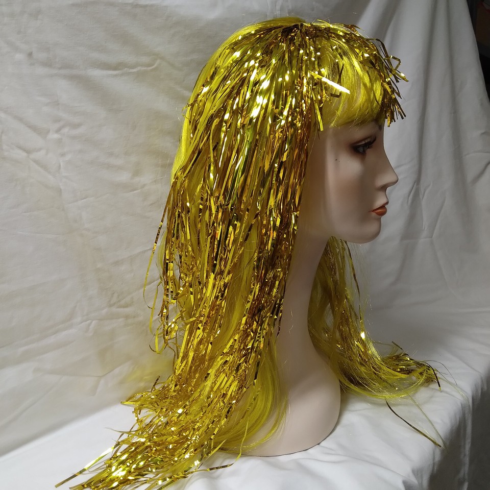 Long Gold Tinsel Wig color line Forum Novelties female lady costume ...