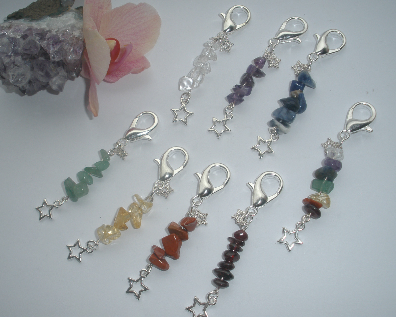 CHAKRA SET GEMSTONE HEALING KEYRING CHIP CLIP ON CHARMS PENDANT GIFT ...