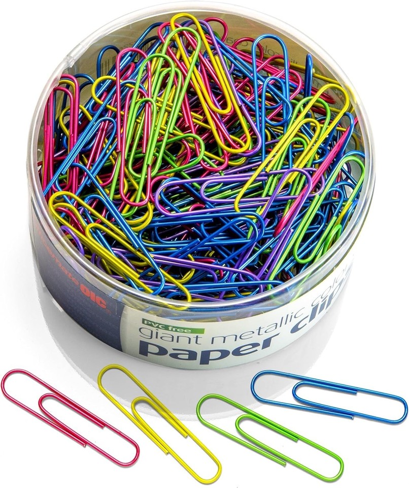 Vibrant PVC-Free Giant Paper Clips - 200 Color-Coated Clips for Home or ...