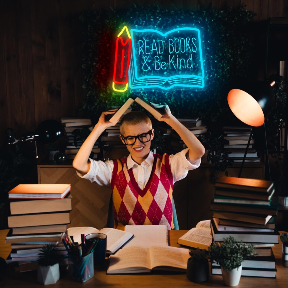 Read Books Be Kind Neon Sign for Wall Decor Dimmable Read Books Neon ...