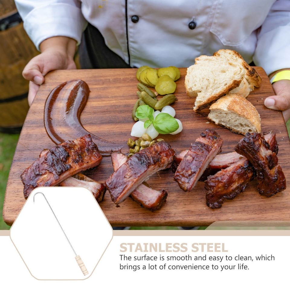 2 Pcs Stainless Steel Catch Hook Metal Hooks Grilling Utensil Meat ...