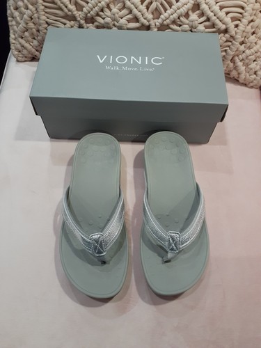Sz 7W Vionic Wedge Sandals Flip Flop, High Tide Silver Shoes for Women ...