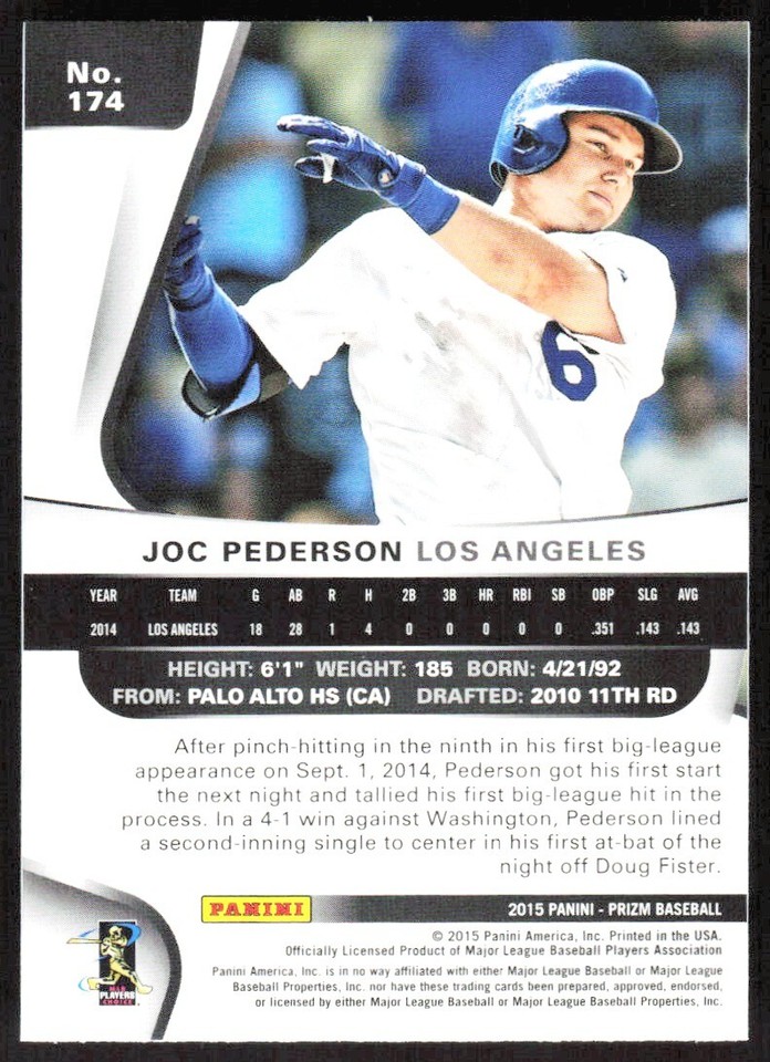 2015 5253B Panini Prizm Joc Pederson Rookie Los Angeles Dodgers #174 | eBay