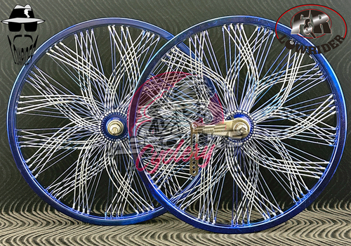 VINTAGE LOWRIDER 20" DAYTON BLUE/CHROME 144 TWISTED SPOKES FRONT ...