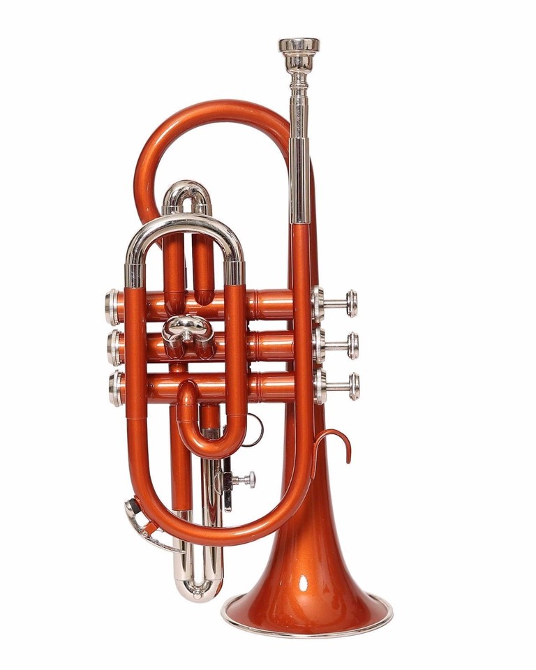 Cornet BRAND NEW ORANGE NICKLE FINISH Bb FLAT 3 V CORNET | eBay