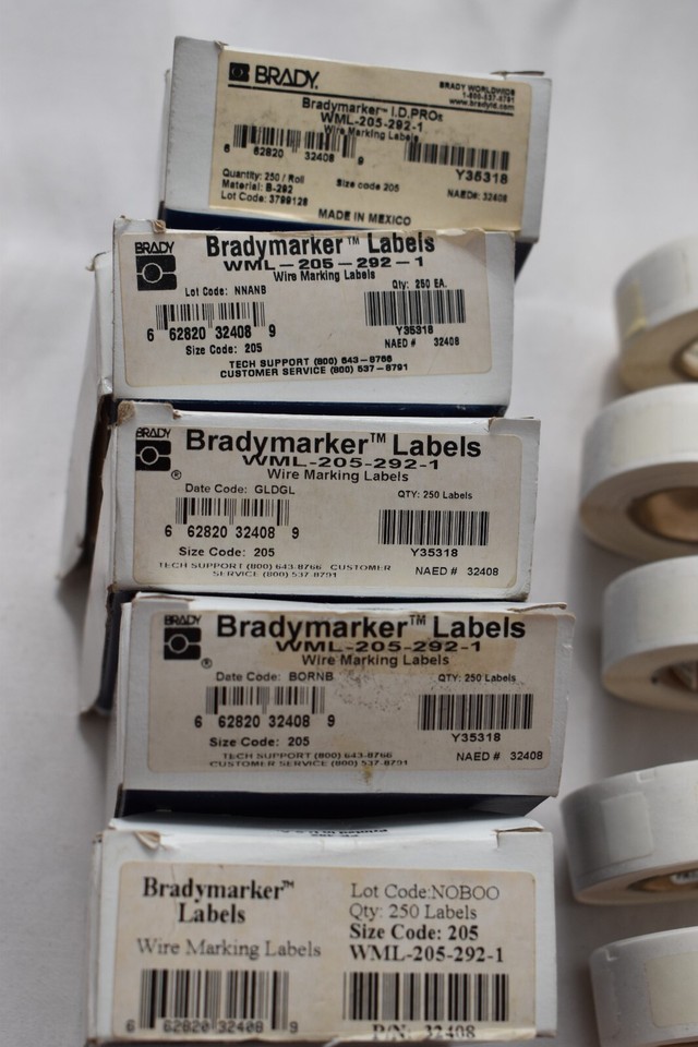 5 Rolls Brady WML-205-292-1 Wire Marking Labels 32408 Y35318 (1250 ...