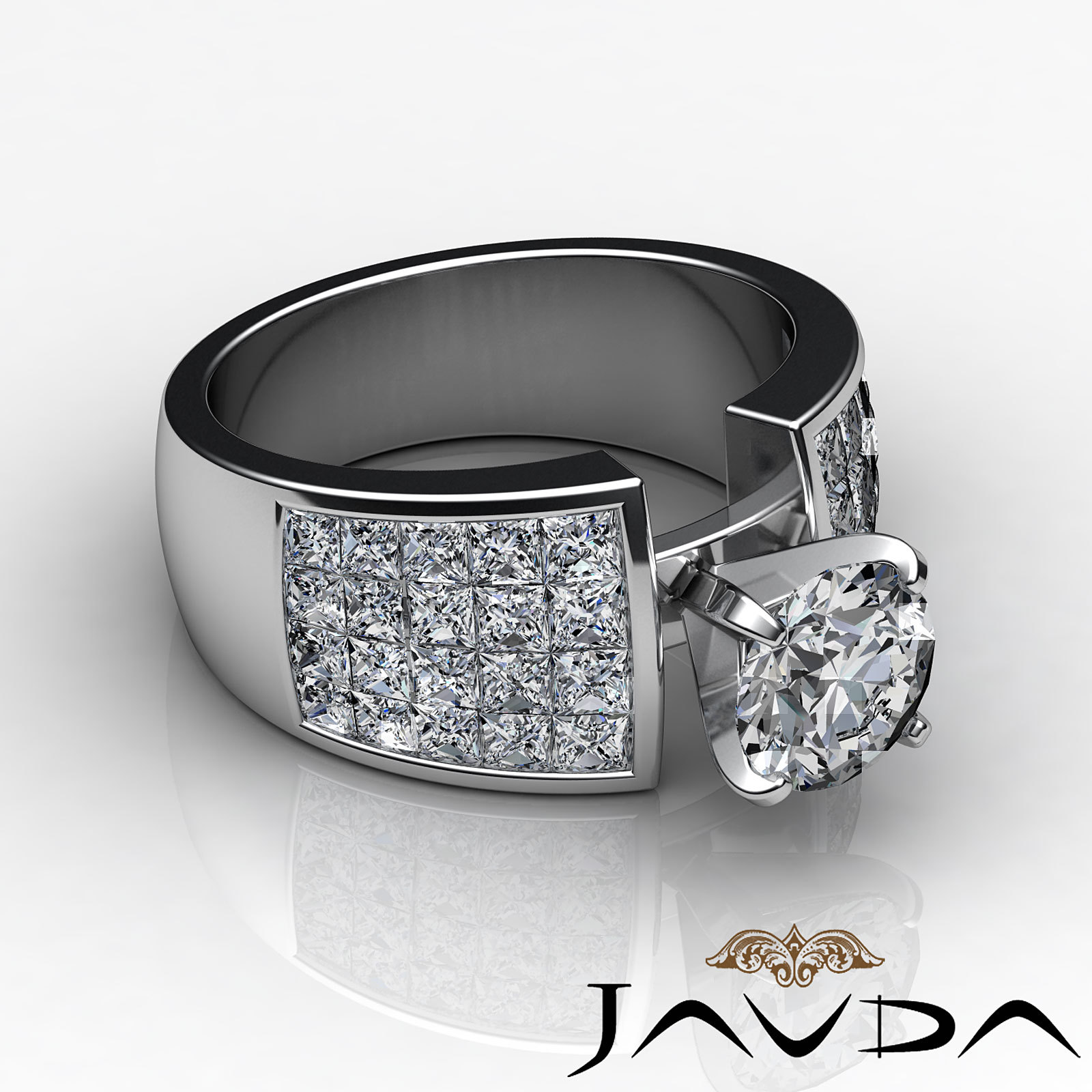 4 Prong Invisible Setting Round Diamond Engagement Wedding Ring GIA H ...