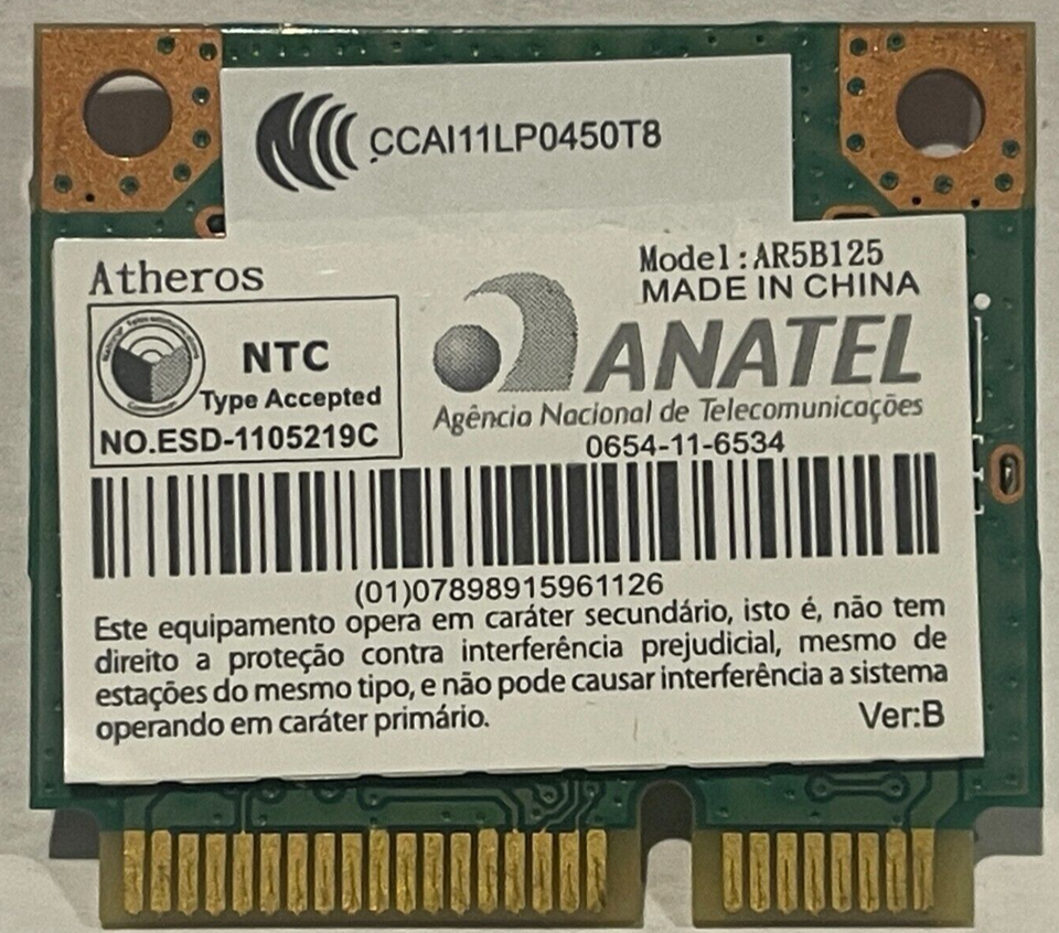 Atheros AR5B125 WiFi Wireless 802.11/b/g/n Network Card Mini PCI ...